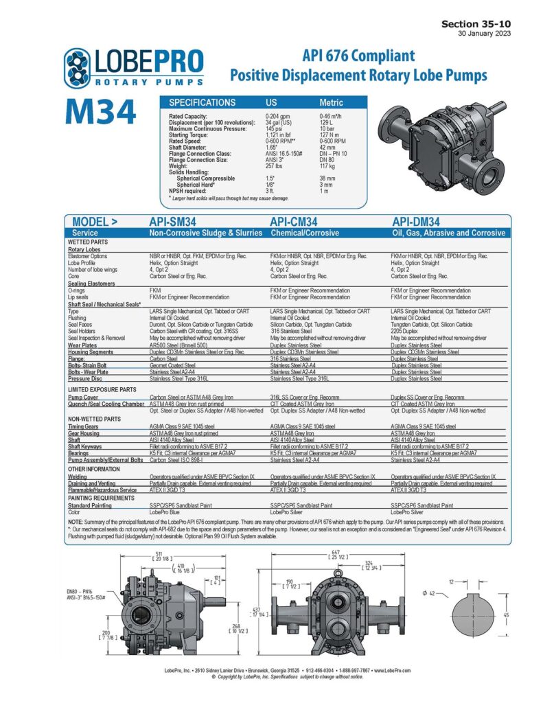 API Pump Specification Sheets - LobePro