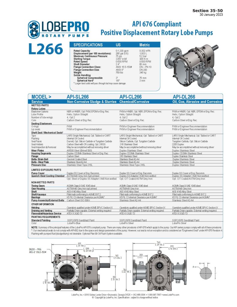 API Pump Specification Sheets - LobePro