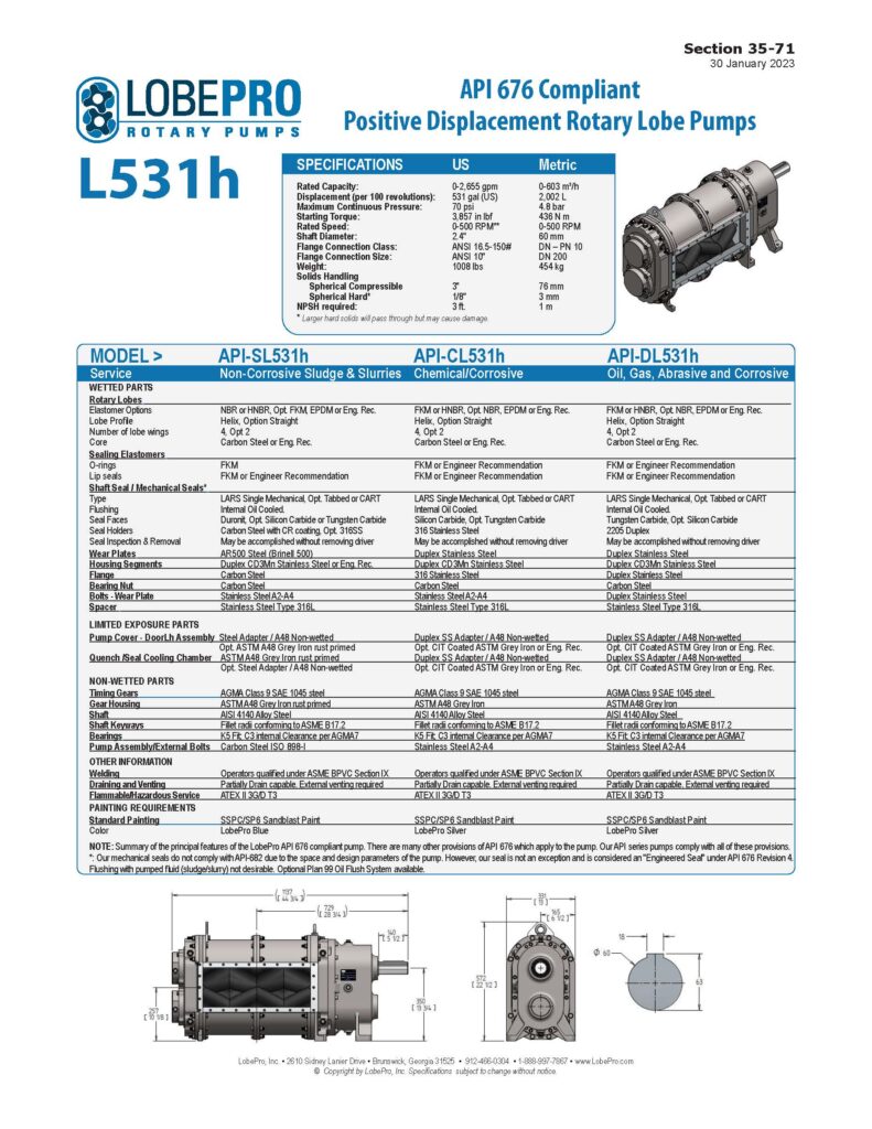 API Pump Specification Sheets - LobePro