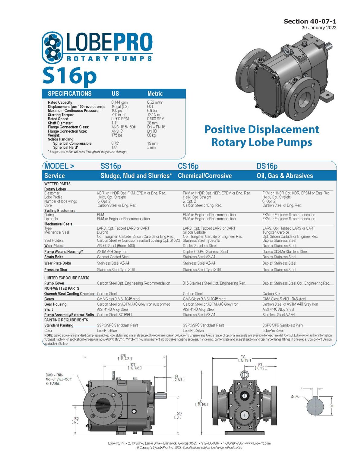 Pump Specification Sheets – LobePro